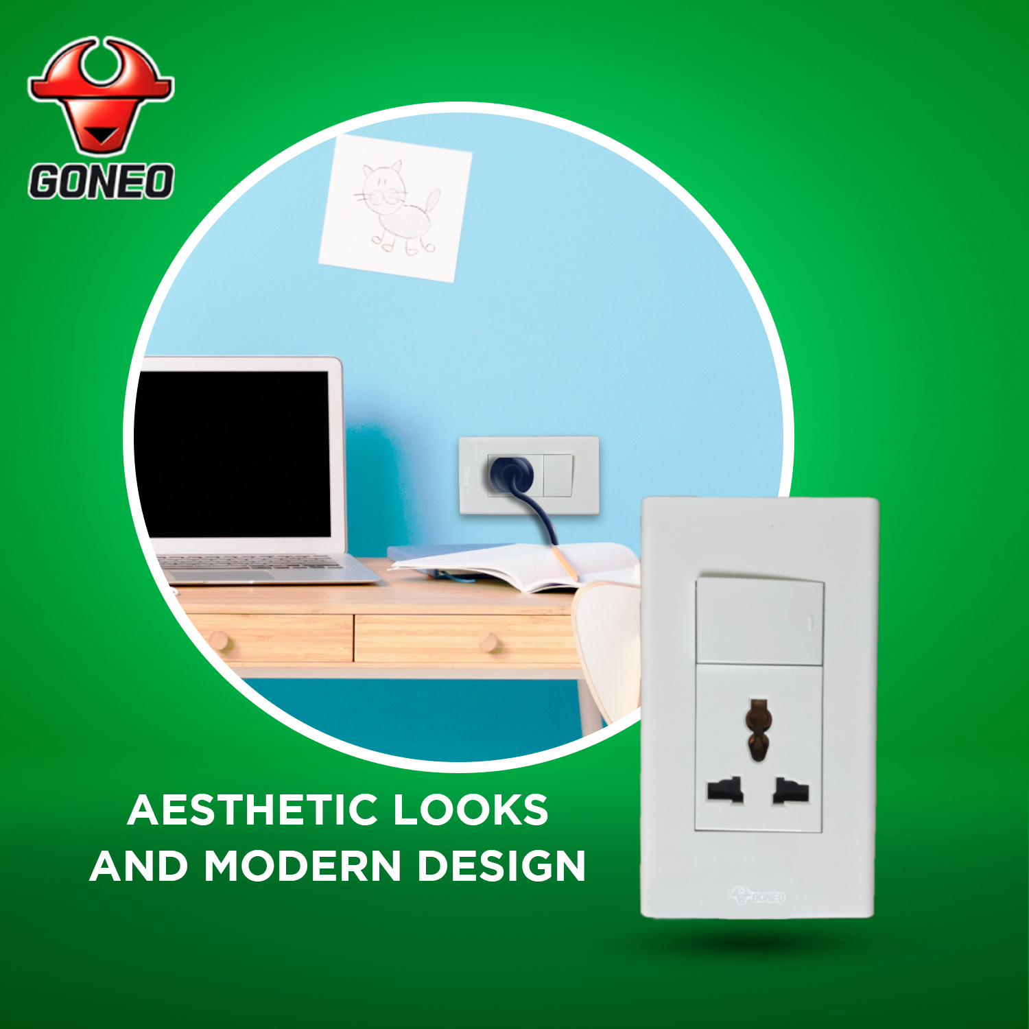 GONEO 1 Way Switch & 3 Prong Universal Wall Socket 16A with Childproof Safety ShutterG34E205 ...