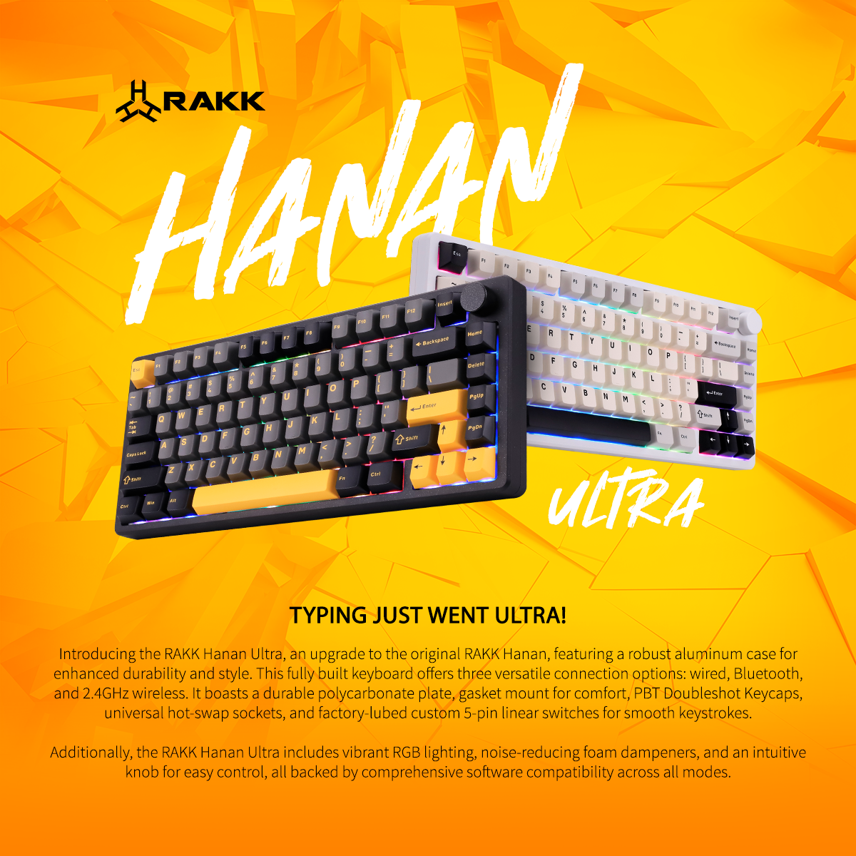 RAKK Hanan Ultra Gasket Mount Aluminum Case 81 Keys Trimode Mechanical ...