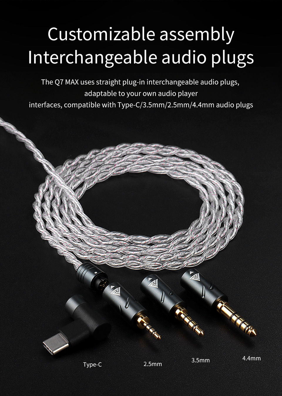 QKZ Q7 MAX Earphone Cable MMCX 2Pin Upgraded Silver-plated Wire 3.5mm/2 ...