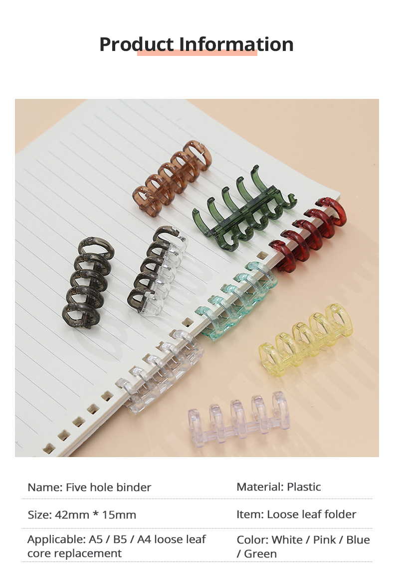 A4 A5 A6 Binder Accessory 5 Holes Colorful Loose-Leaf Ring Binder ...