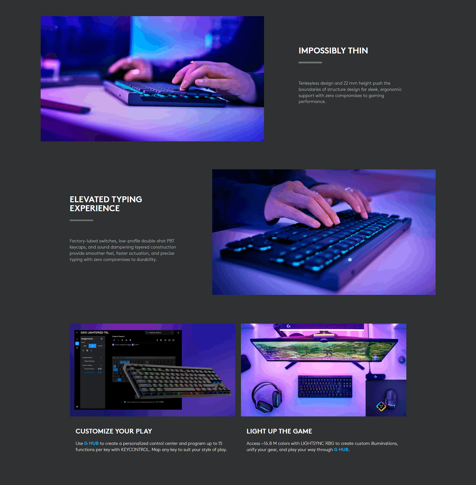 Logitech Gaming Keyboard G515 TKL Lightspeed Low Profile Wireless Tri ...