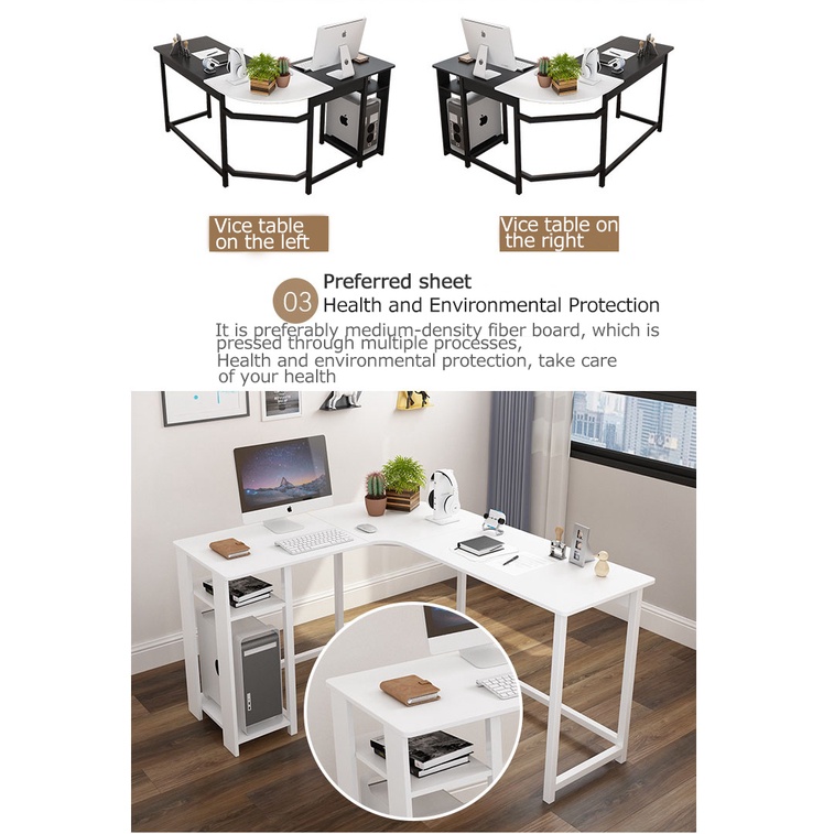 MC&HOME L-shape Table Computer Desk 140CM Corner Working Table Learning ...