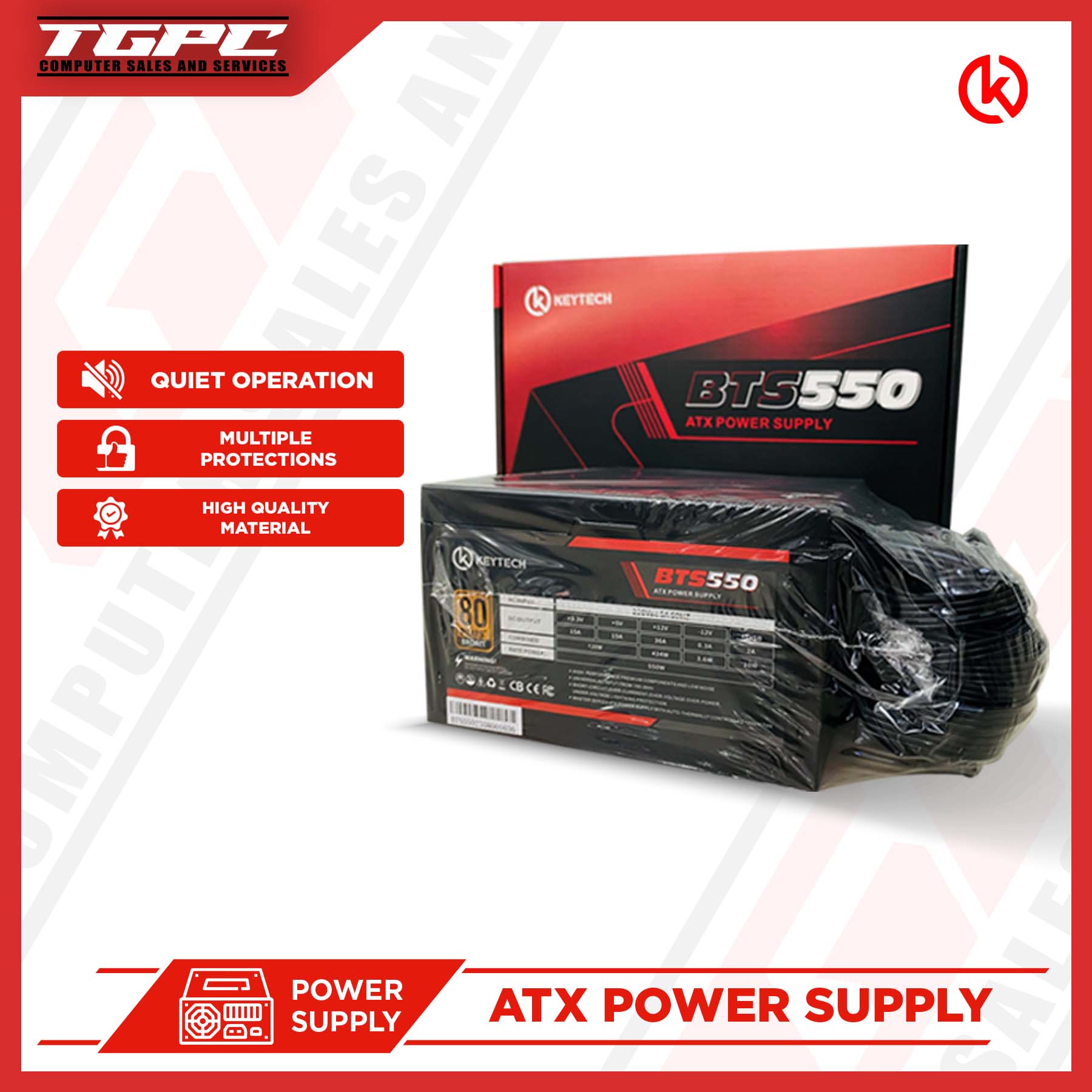 Keytech BTS 550 650 750 Watts ATX Power Supply True Rated 80+ Bronze ...