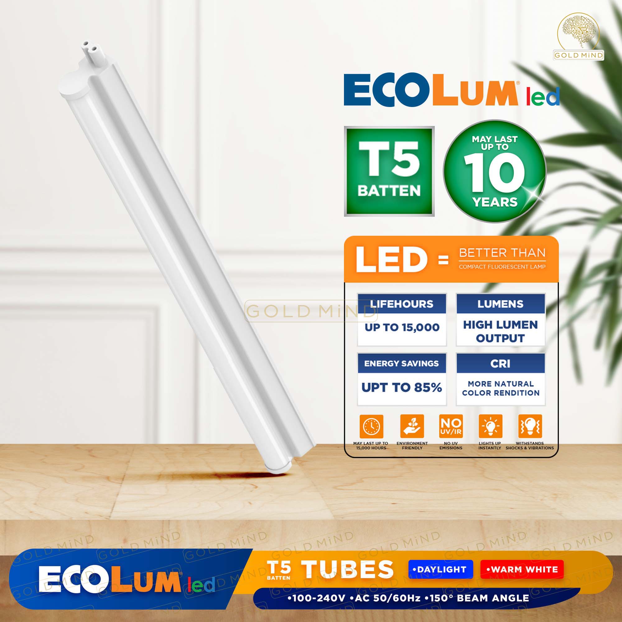 Ecolum LED Tubes T5 Luminaire ( DAYLIGHT / WARM WHITE ) Long Life ...