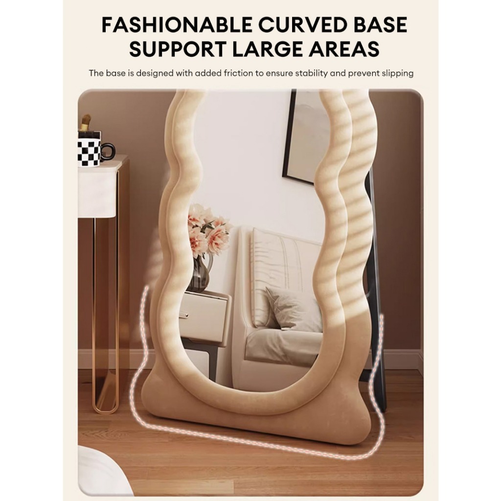 Aesthetic Body Mirror Whole Body Wave Floor mirror with stand Household ...