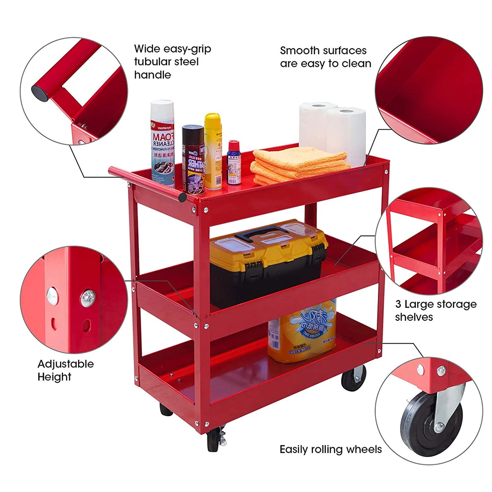 3 Layer Trolley Hand Push Tool Cart Heavy Machinery Workshop ...