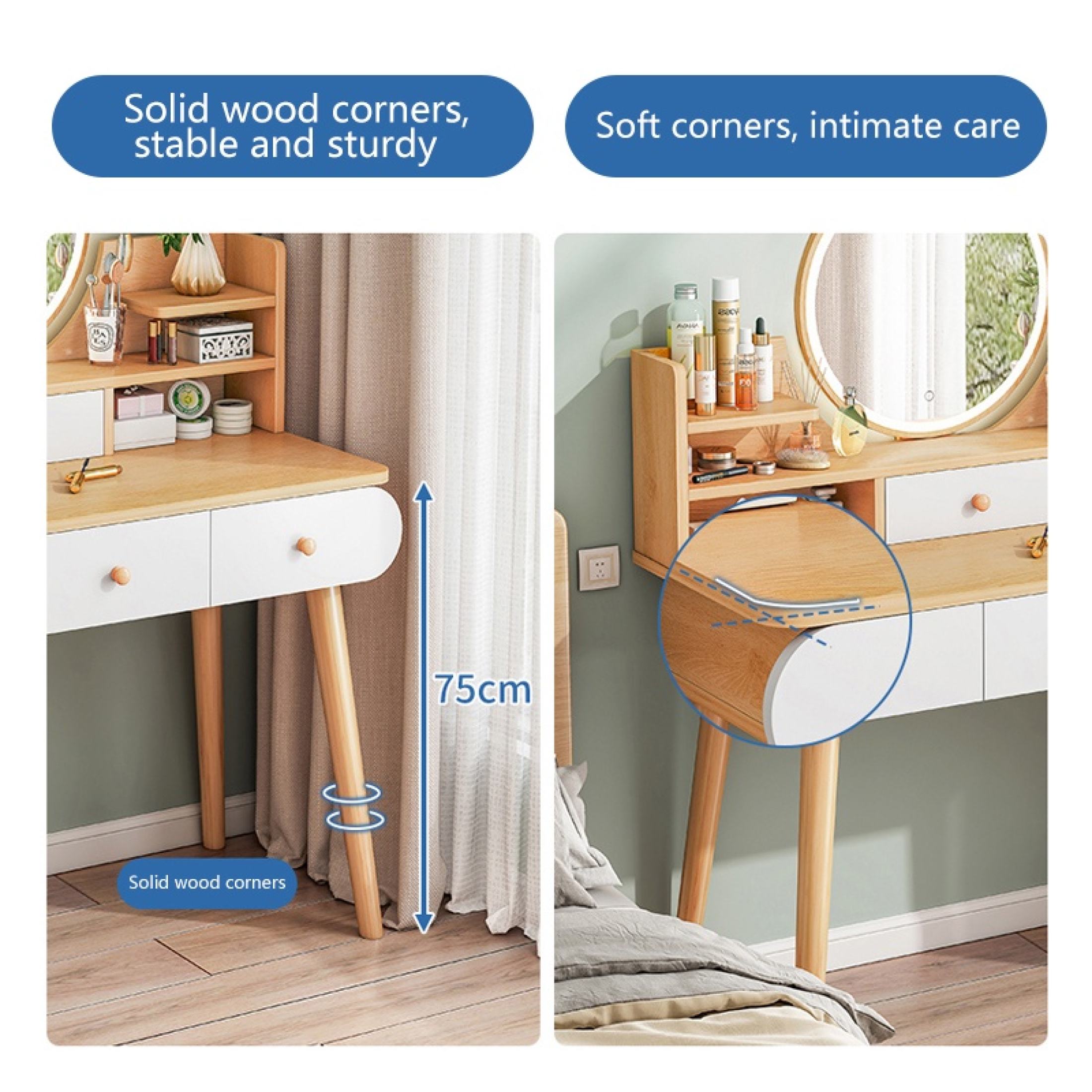 IKAE Vanity Dresser Table with Led Vanity Mirror Dresser Bedroom Mak Up ...