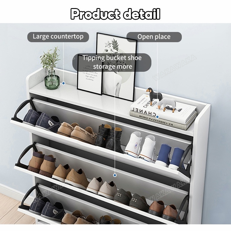 Wooden shoe rack cabinet wood high-capacity organizer with cover slim ...