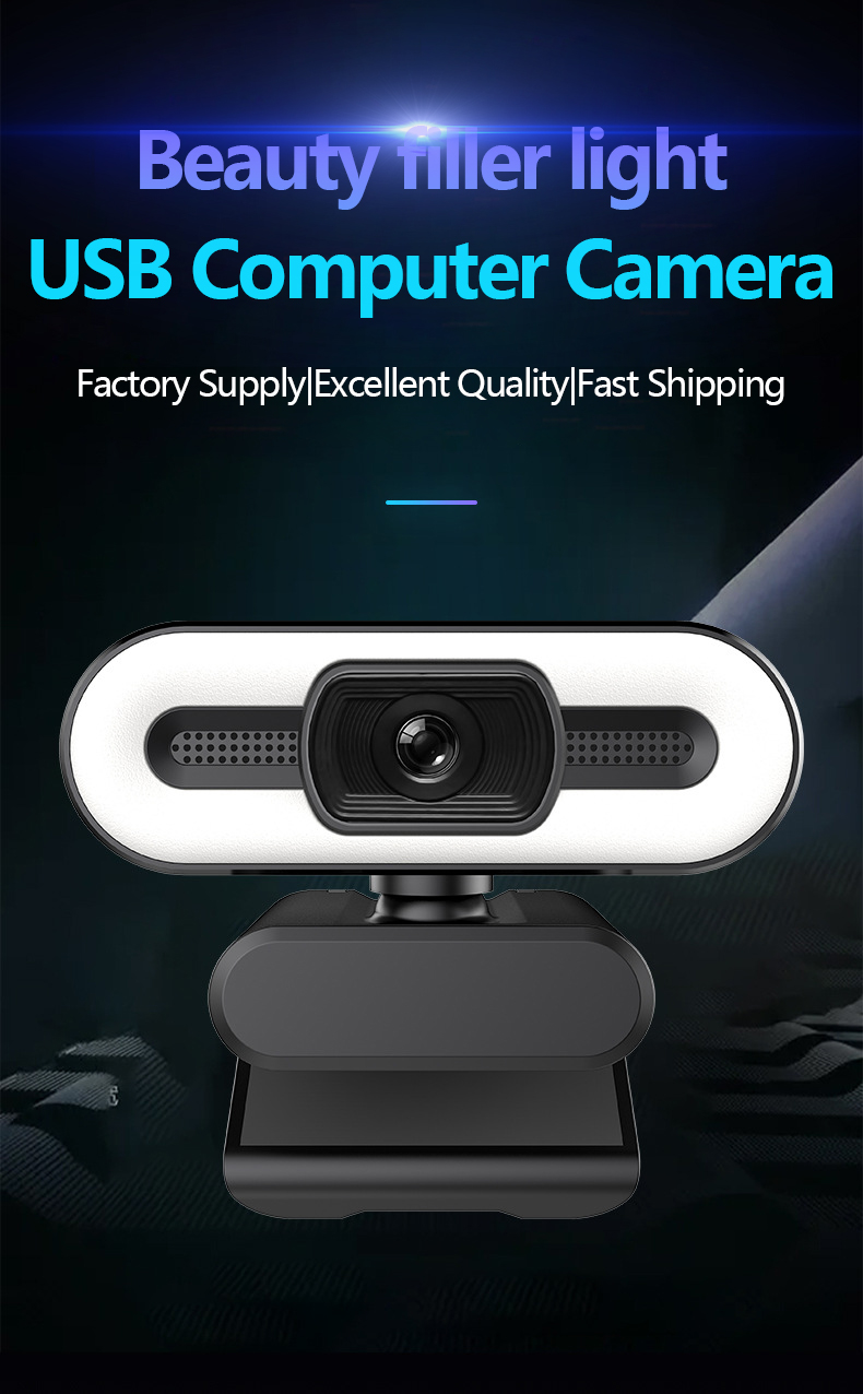 2K Ultra HD Wide Angle USb Webcam LED Fill Light For Live Streaming ...