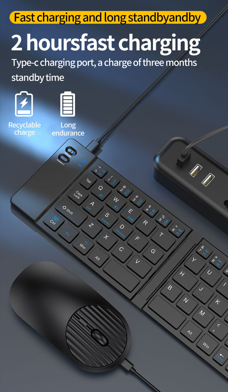 Meewoo Foldable Wireless Keyboard and Mouse Set Rechargeable Bluetooth ...