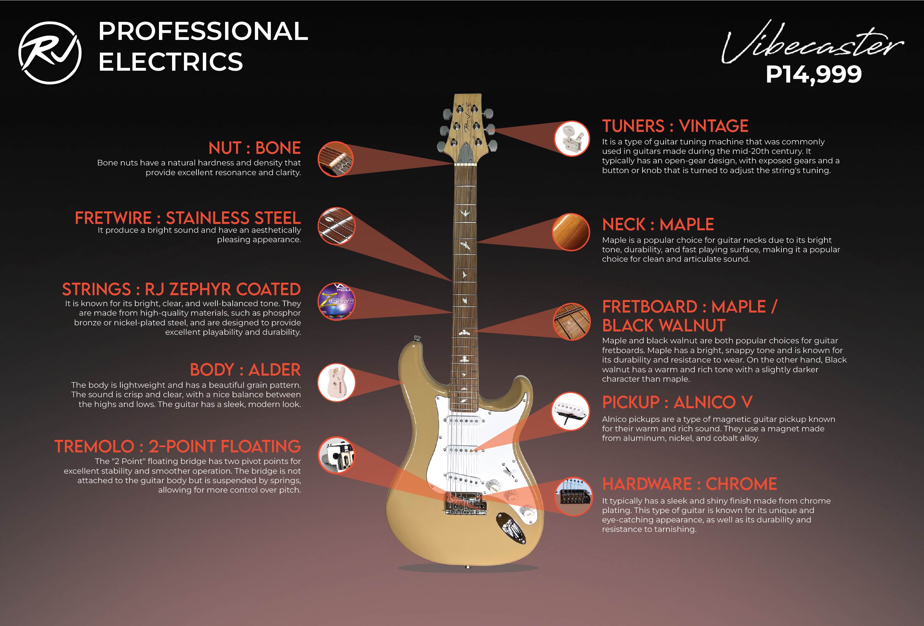 RJ Vibecaster Electric Guitar (Silversky, Stratocaster) | Shopee ...