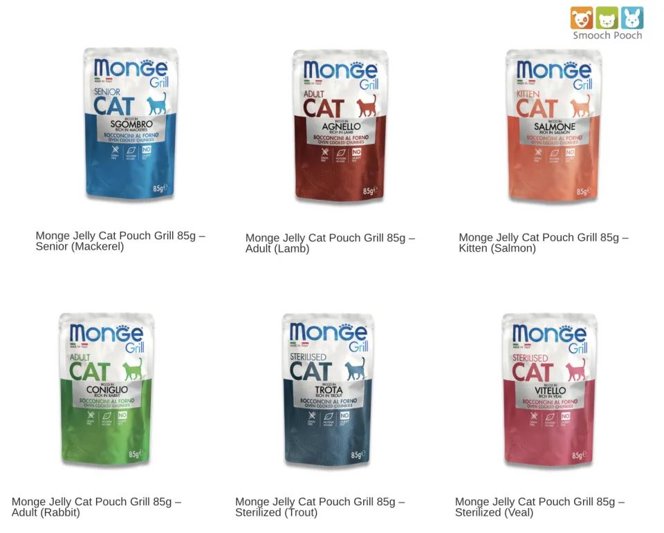85g Monge Grill Oven Cooked Chunkies in Pouch Wet Cat Food Pet ...
