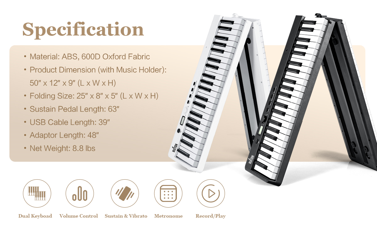 RIXTON Portable Digital Piano 88 Keys Foldable Piano Keyboard Electric ...