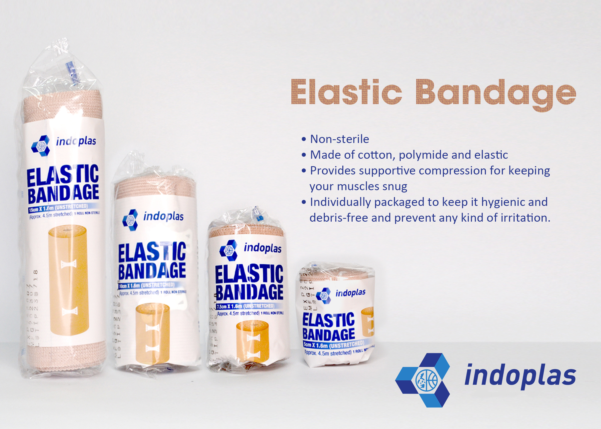 Indoplas Elastic Bandage 7.5cmx4.5m Stretched (3x5) - 1 Piece | Shopee ...