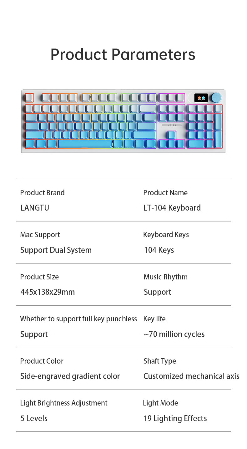 LANGTU LT104 Upgrade Side Lettering PBT Keycaps LT104 3Mode Wireless ...