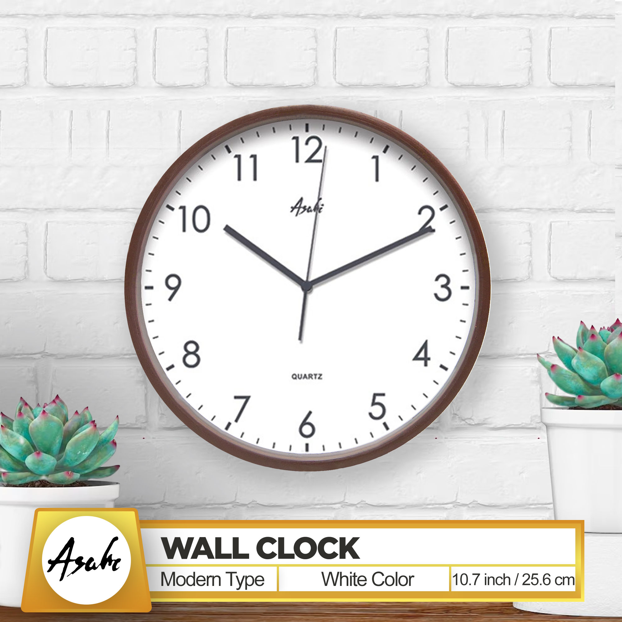Asahi 10 inches Quarts Round Wall Wooden Frame Design Analog Clock ...