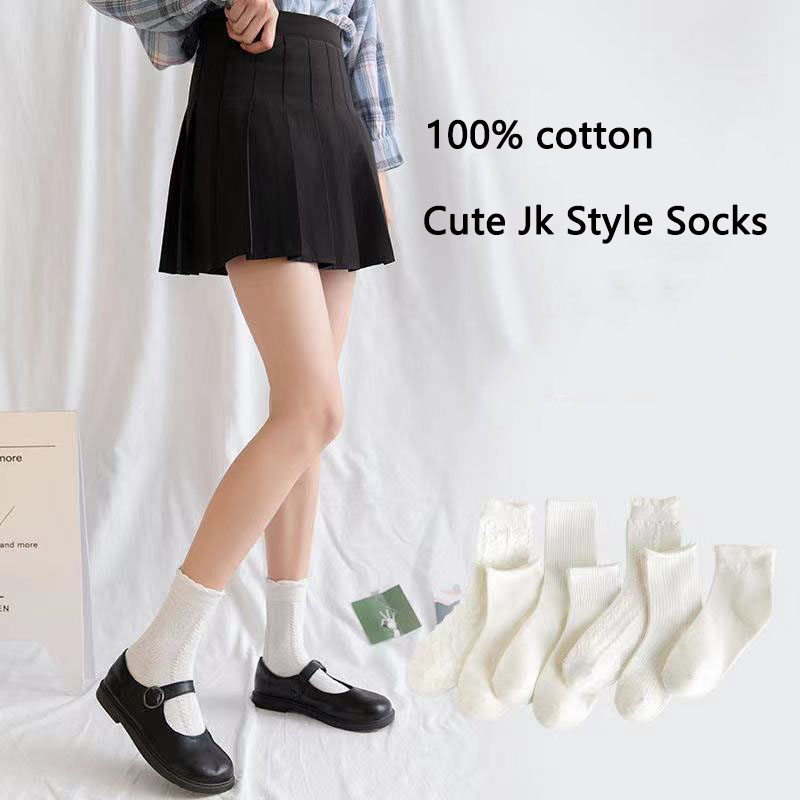 1 Pack of Cute Jk Style High Neck Socks White Socks Women Medium Tube ...