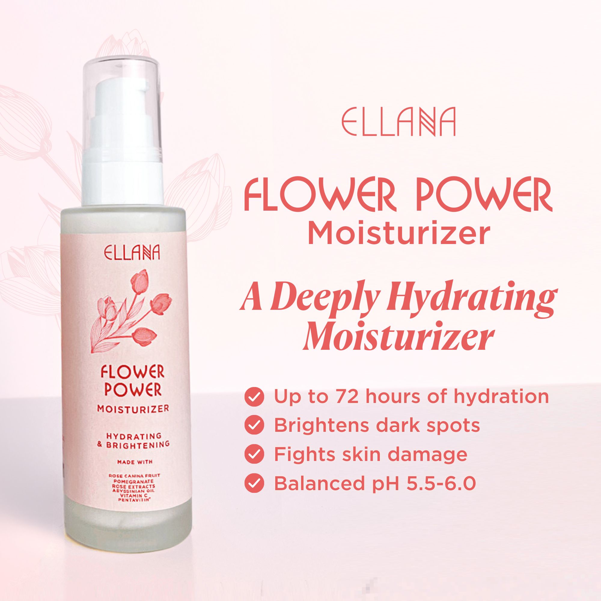 Ellana Flower Power Moisturizer 72 Hours Hydrating and Brigthening For ...