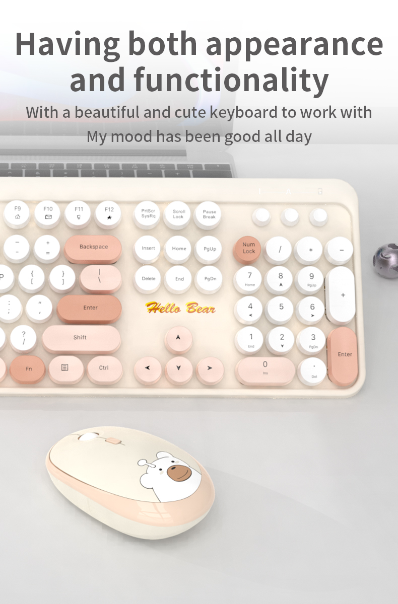 MOFII GEEZER Hello Bear Wireless Keyboard Mouse Set Super Cute Office ...