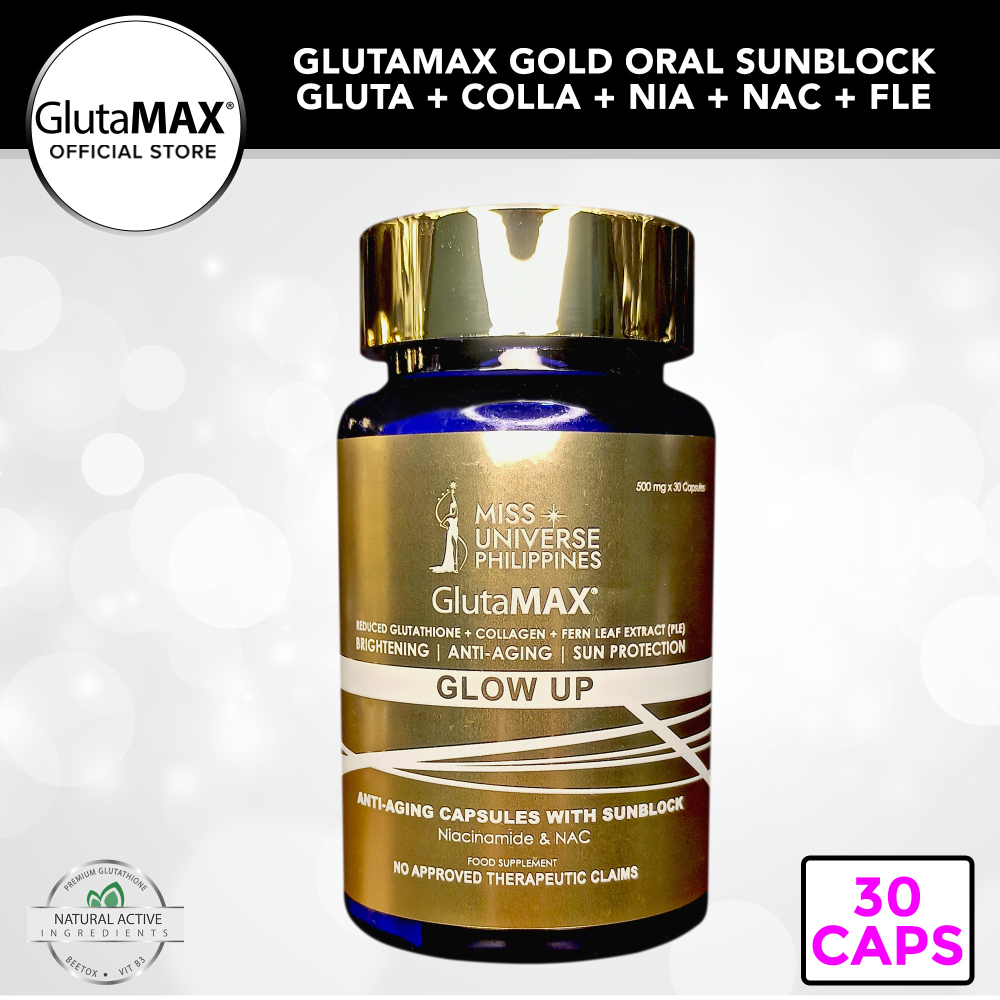 GlutaMAX Gold Glow Up Capsule Oral Sunblock w/ Glutathione + Collagen ...