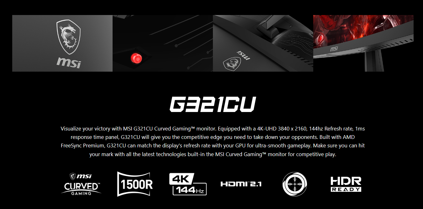 MSI G321CU - 31.5" (3840 x 2160 UHD) / 144Hz / VA / 1ms / 1500R Curve ...