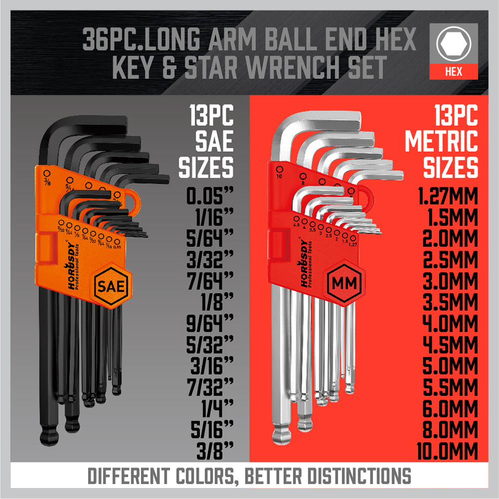 36pcs Allen Wrench Set, Hex Key Set Long Arm Ball End Hex Wrench Set | Shopee Philippines