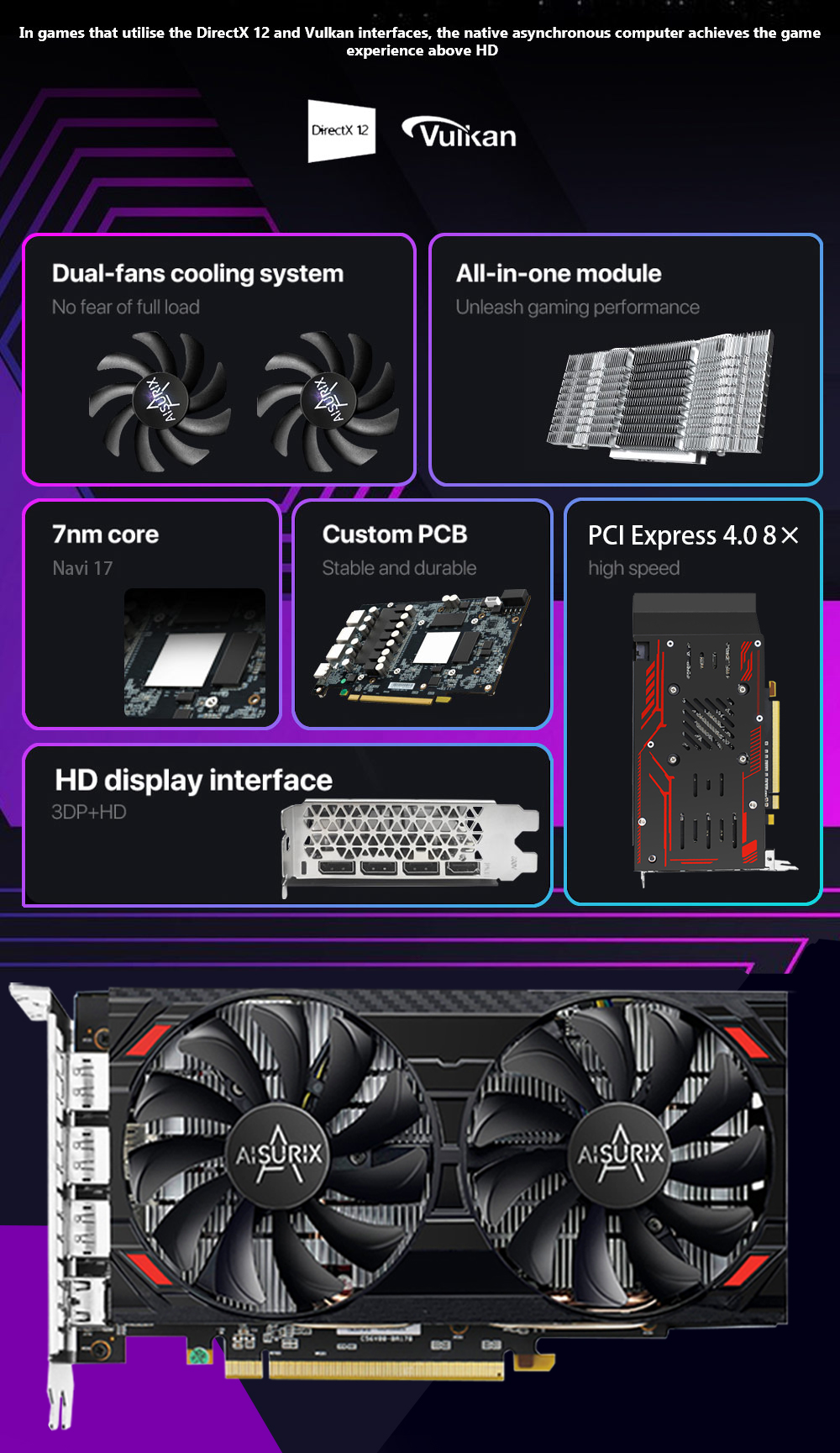 AISURIX RX5500XT RX5500 RX5600XT 8GB NEW Graphics card AMD Video card ...