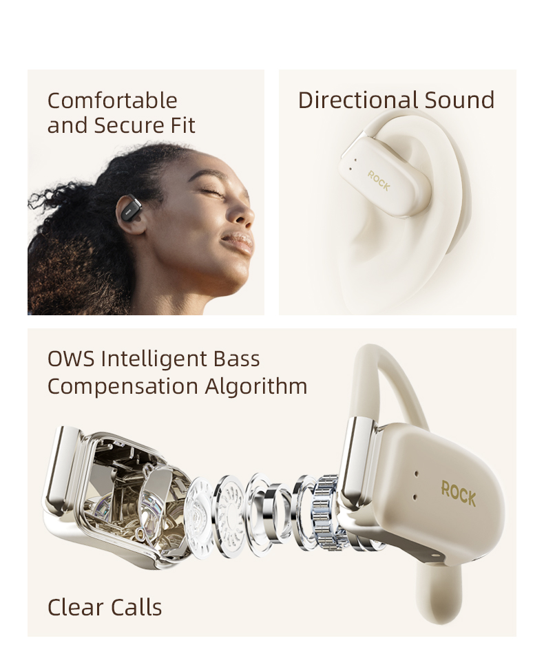 Rock Space X900 OWS Bluetooth 5.3 Earphones Open Ear Wireless Earbuds ...