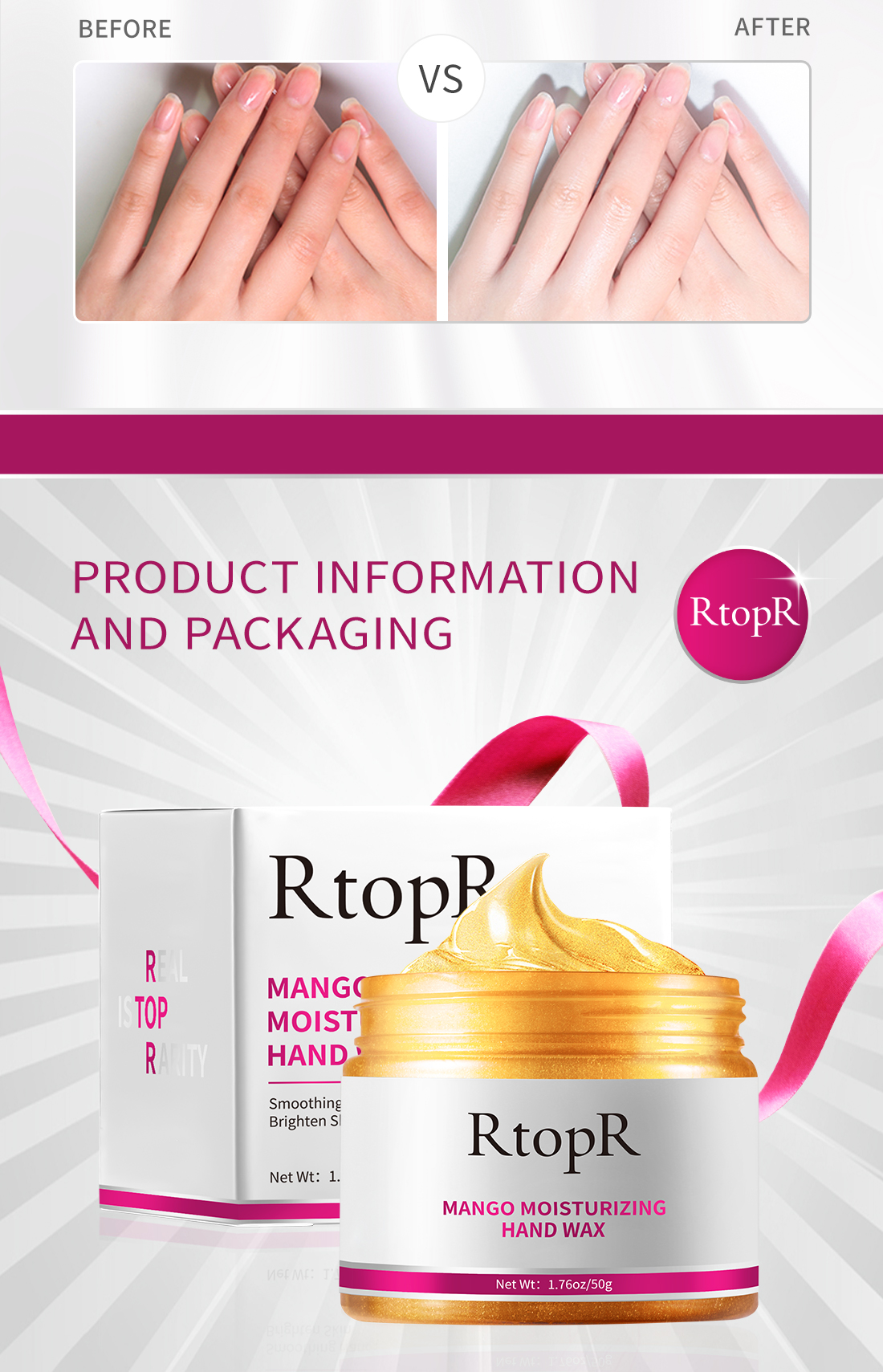 RtopR Mango Mositurizing Whitening Hand Wax Peel Off Mask Hand Skin ...