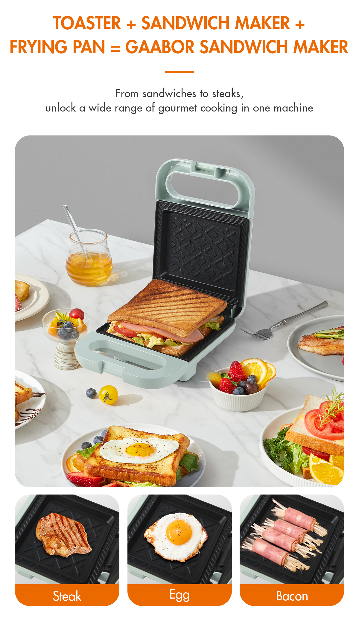 Gaabor Sandwich Maker Portable Multi-Function Toaster Frying Pan Double ...