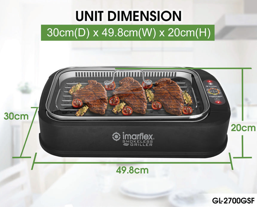 Imarflex GL-2700GSF 2 in 1 Smokeless Griller & Skillet GL2700GSF ...