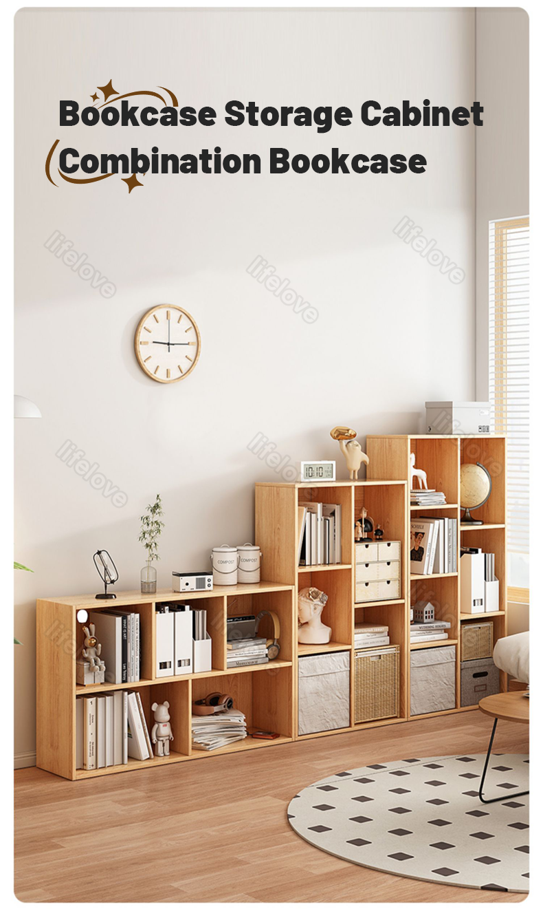 【With Backboard】Multifunctional Bookshelf Wooden Bookcase Storage Grid ...