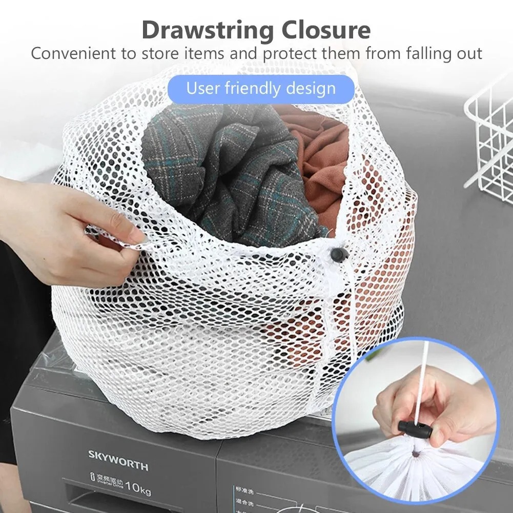 White Beam Pull Rope Laundry Bag Thickened Plus Size Washing Machine ...