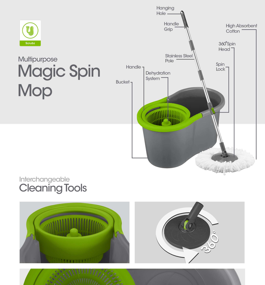 SCRUBZ Premium Microfiber Spin Mop Magic Mop Floor Cleaning Mop 360 ...