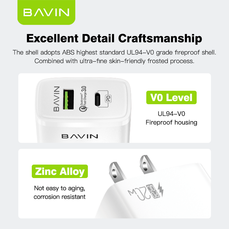 BAVIN PC905 / PC902 PD20W+QC3.0 Fast Charging Charger Adapter Dual Port ...