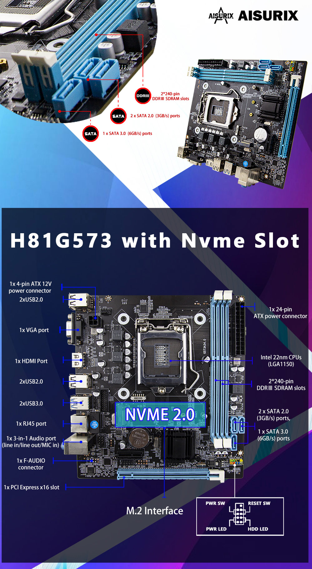 AISURIX H81 Motherboard Mobo LGA1150 DDR3 16GB H81G573 | Shopee Philippines