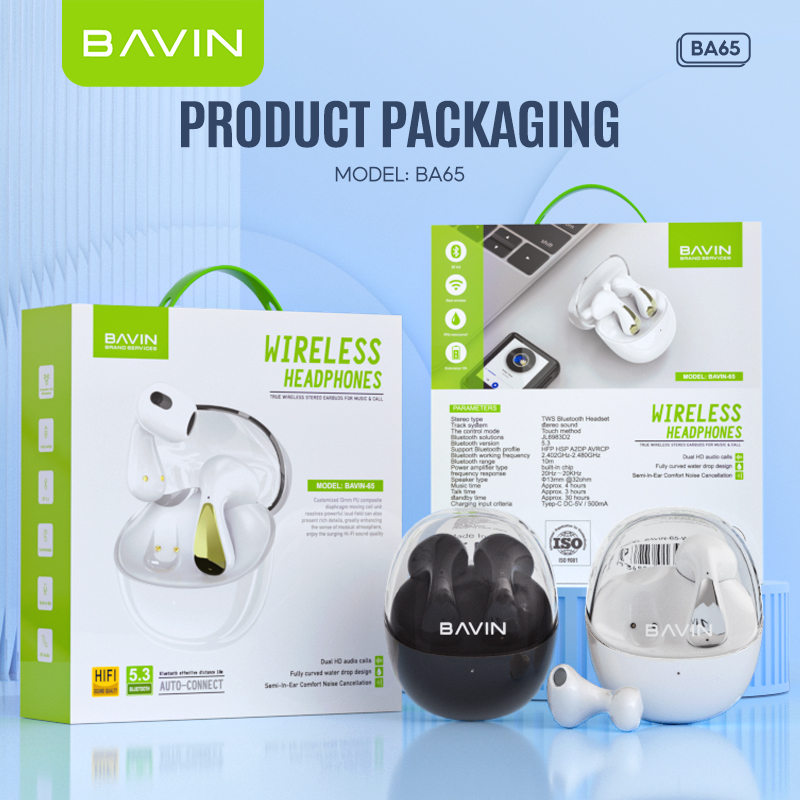 BAVIN BA65 Wireless Bluetooth Earphone Hi-Fi Audio Sounds Built-In ...