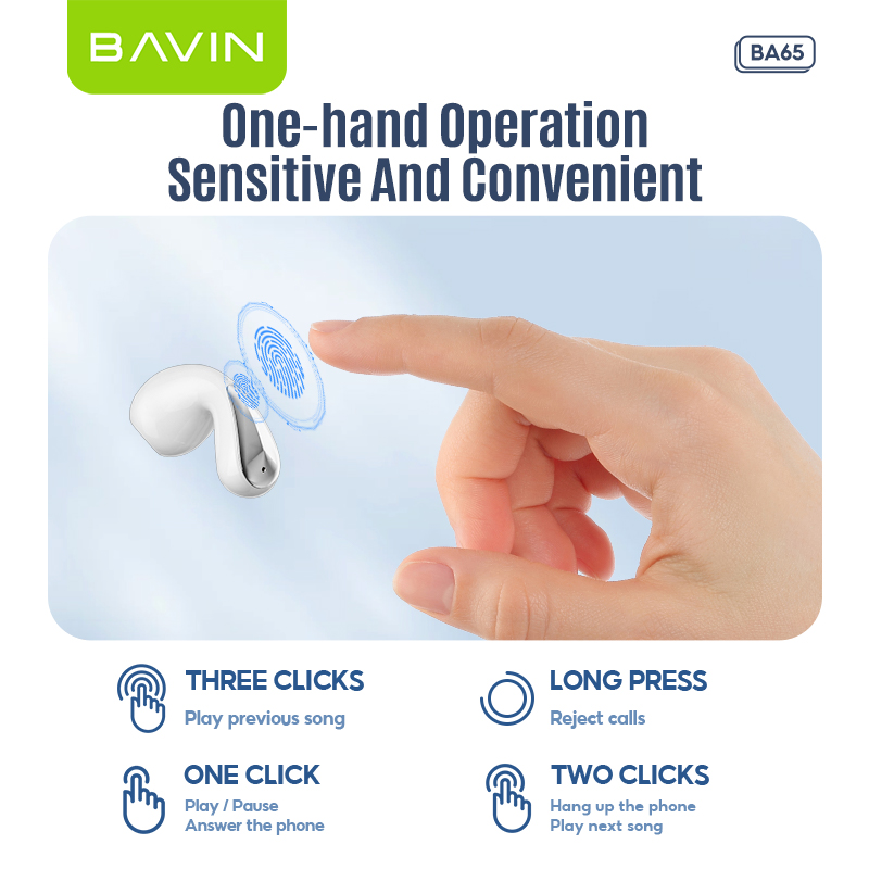 BAVIN BA65 Wireless Bluetooth Earphone Hi-Fi Audio Sounds Built-In ...
