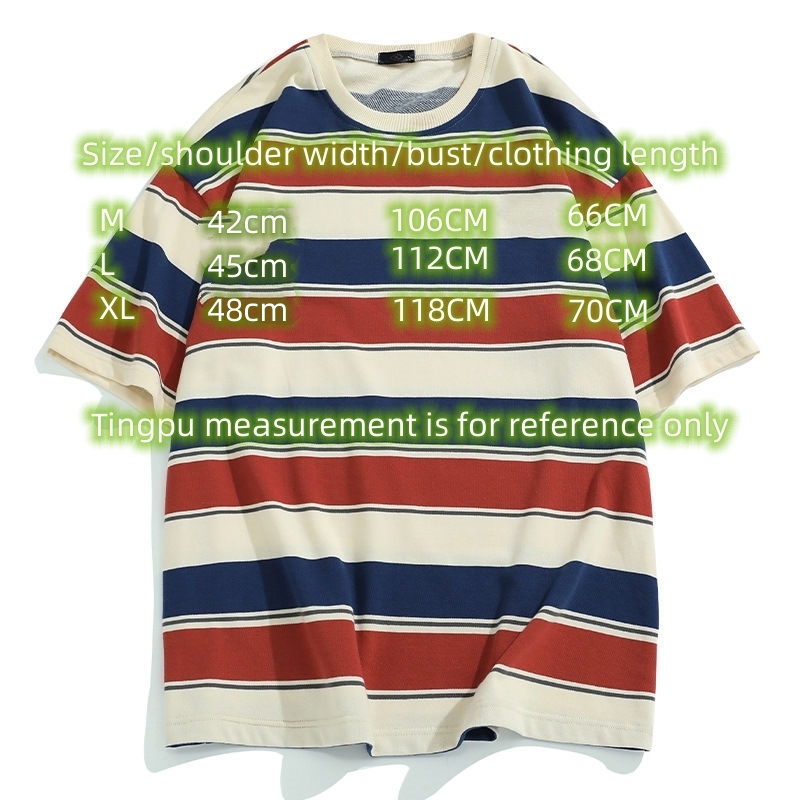 Fashion Huafu fabric striped round neck T -shirt plus size | Shopee ...