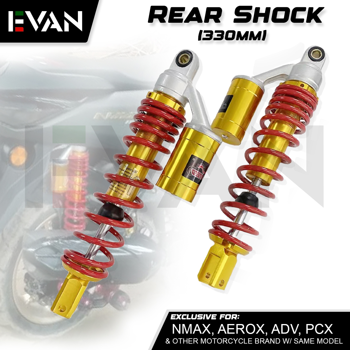 EVAN.PH Rear Dual Shock 330mm(1Set) Absorber With Gas Tank For Nmax155 ...