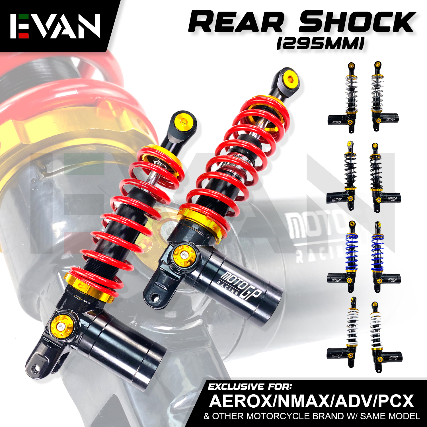 1 Pair Rear Dual Shock 295mm For (Aerox/Rusi rapid 150/Nmax/ADV/PCX ...