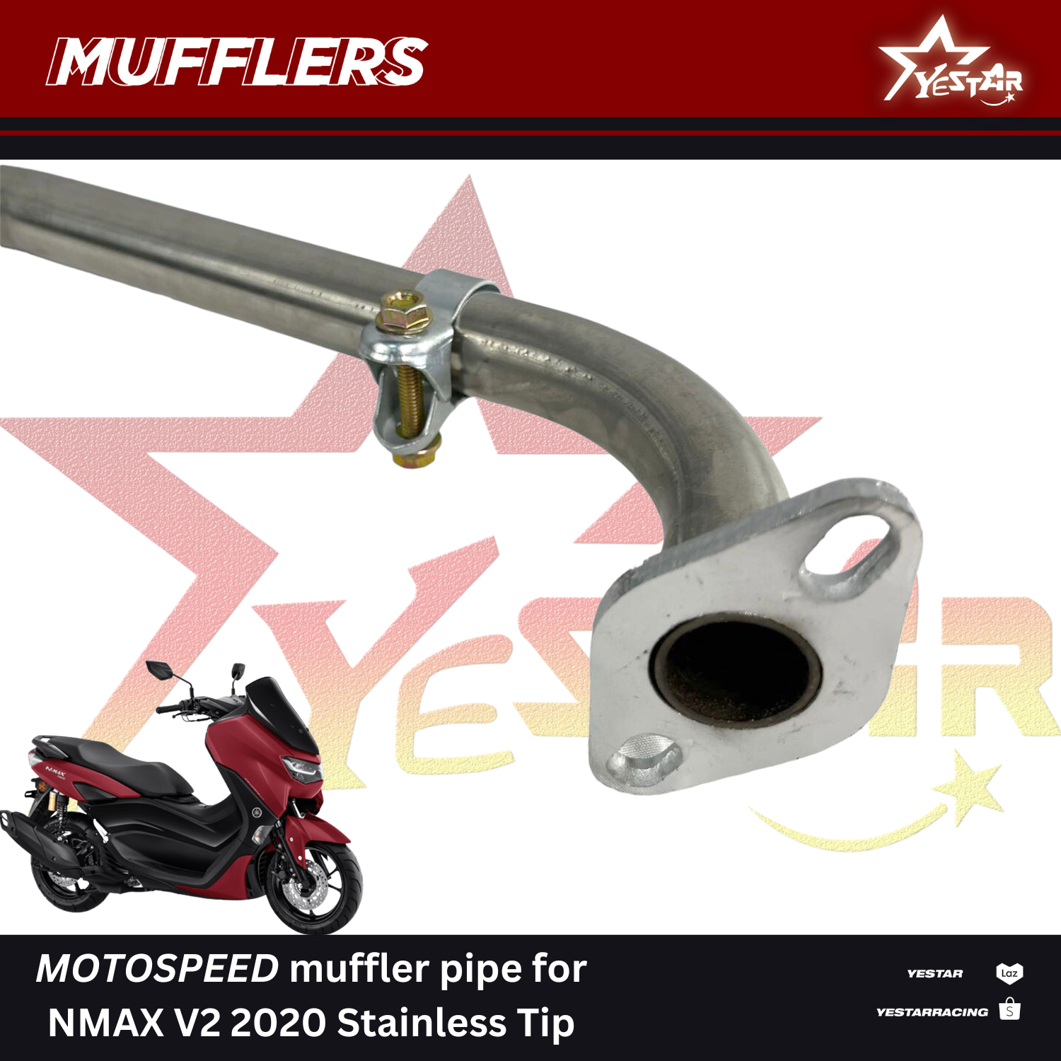 Yestarph Muffler pipe for NMAX V2 2020 Stainless tip Made in Thailand ...