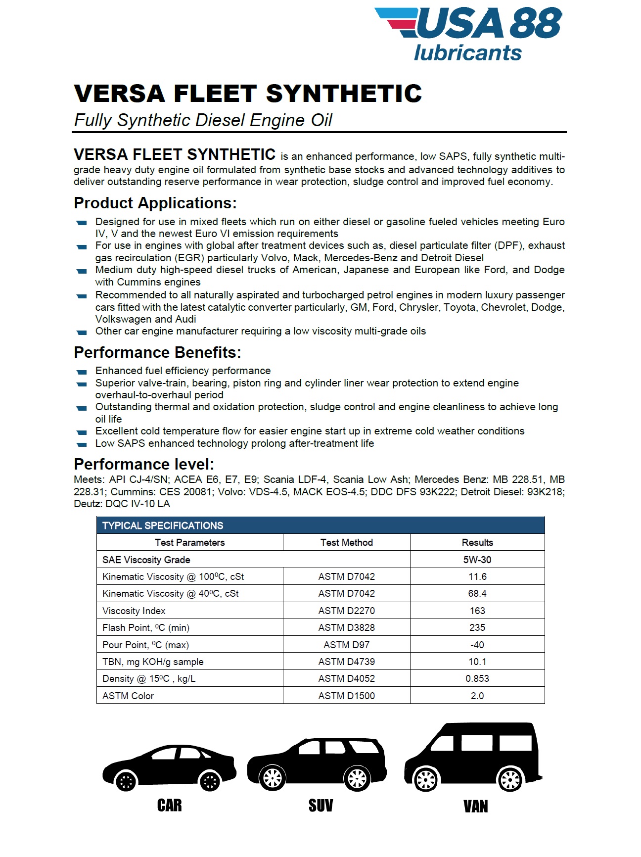 USA88 VF Synthetic 5W-30 API CJ-4/SN Fully Synthetic Diesel Engine Oil ...