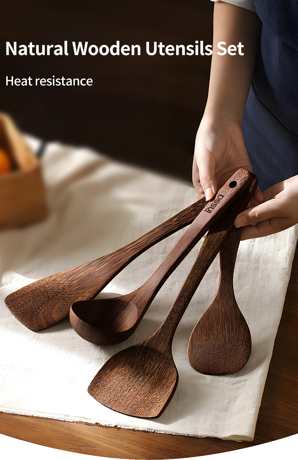 INSSA Natural Wooden Cooking Utensils Set Spatula Rice Soup Spoon ...