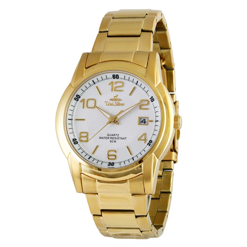 UniSilver TIME Men's Gold / White Analog Stainless steel watch KW1413 ...