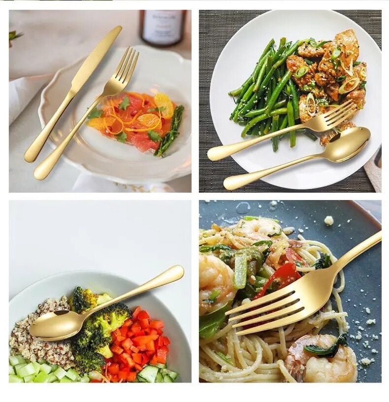 24 Piece Cutlery Stainless Steel Knife, Spoon and Fork Set Gold Cutlery ...