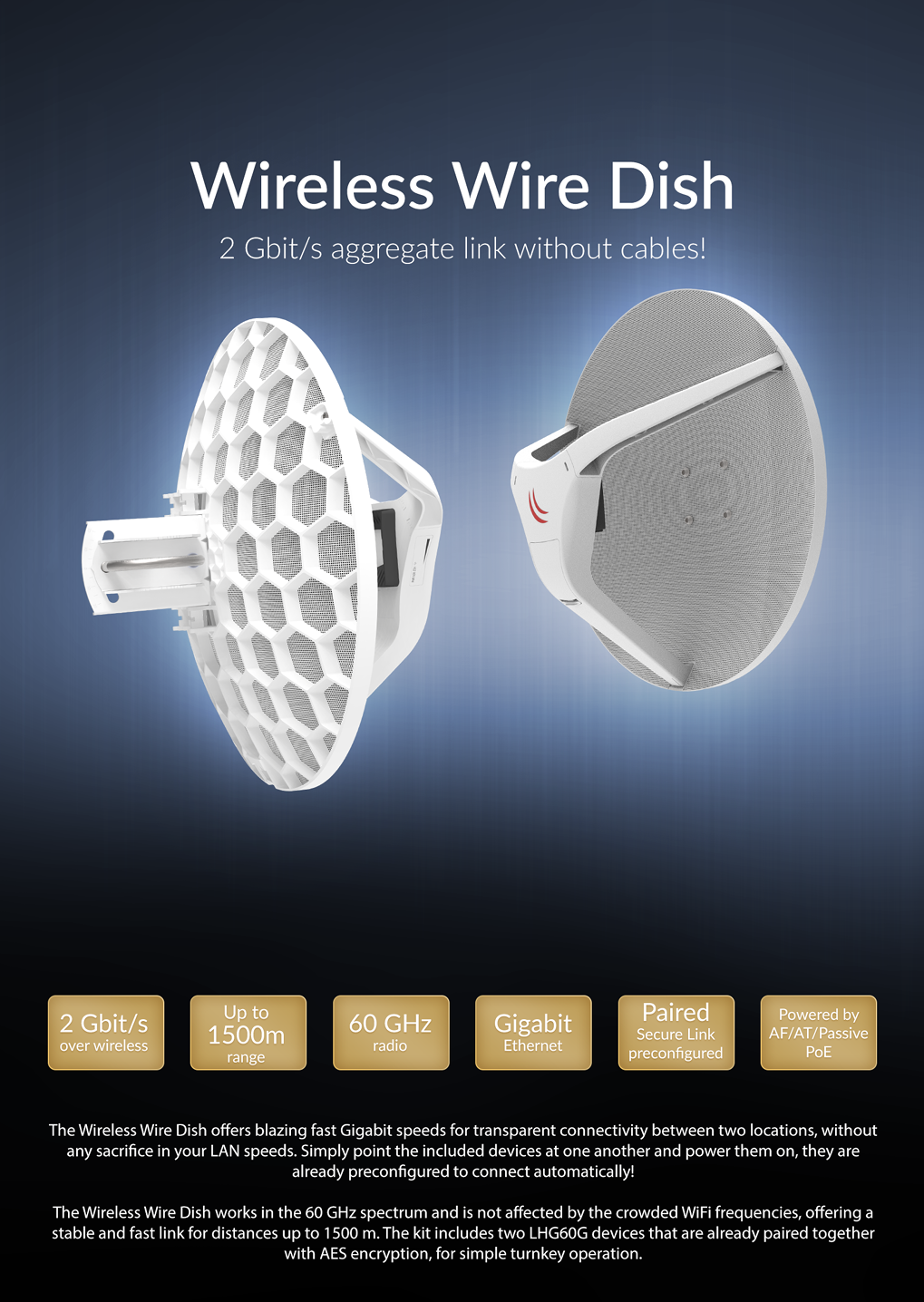 MikroTik Wireless Wire Dish - 2Gbps 60Ghz Short-ranged PTP Antenna Pair ...