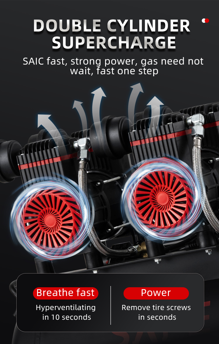 REAIM Air Compressor Portable Heavy Duty Oil-free Silent 1100W/2200W 8L ...