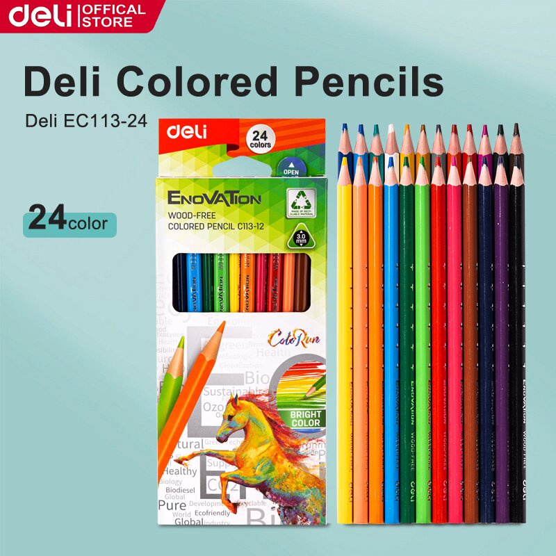 Deli 24 Colors Pencil Set φ3.0mm Lead Arts&Craft Materials Painting ...