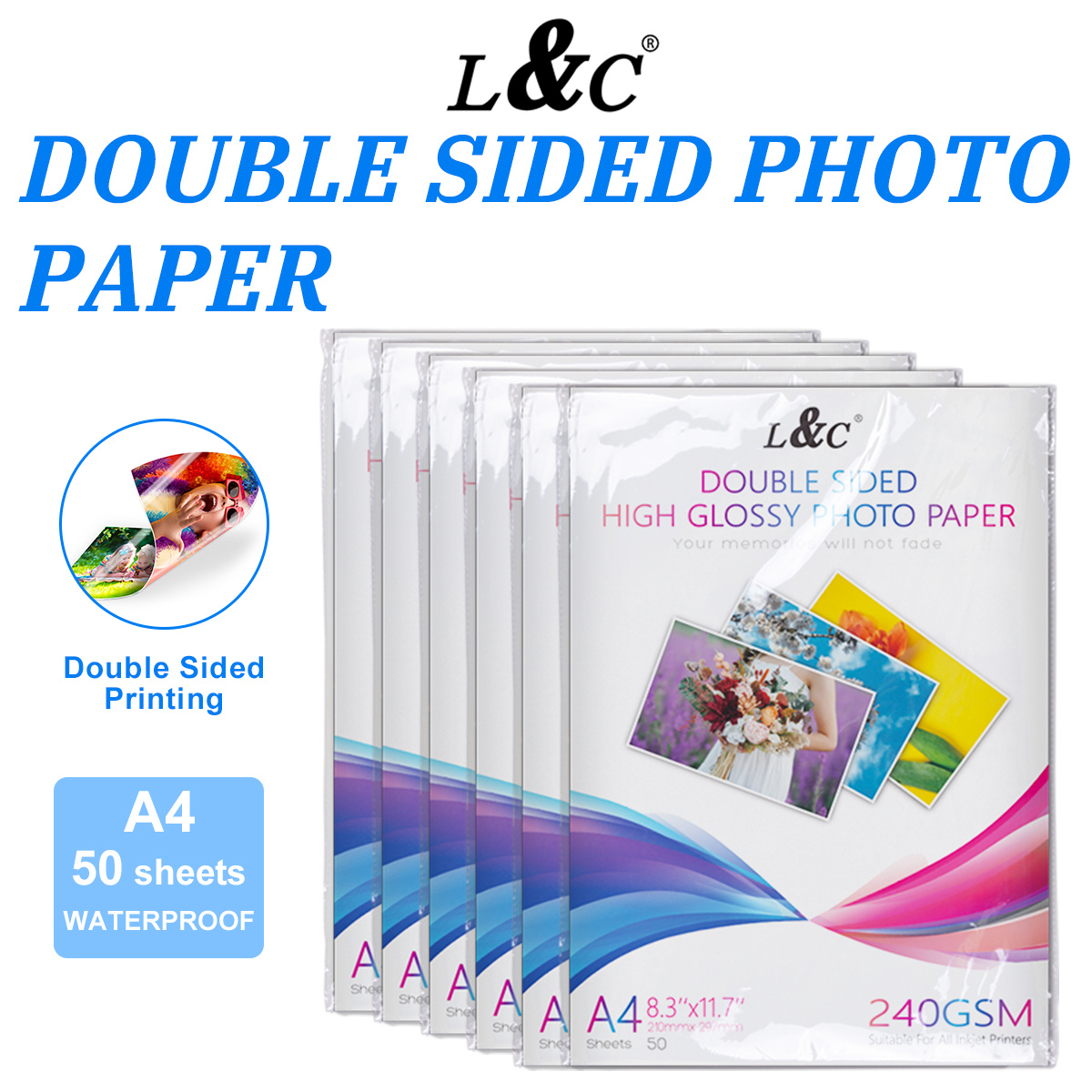 L&C Double Sided Glossy Photo Paper A4 Size 120 140 180 240 260GSM ...